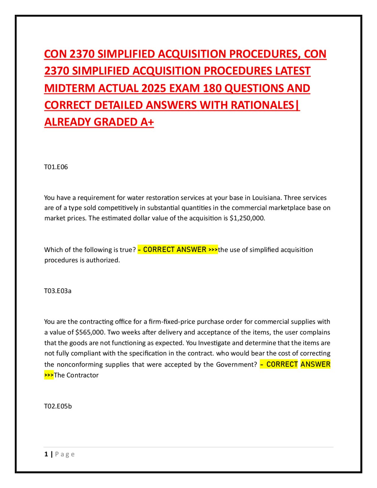 CON 2370 SIMPLIFIED ACQUISITION PROCEDURES,CON 2370 SIMPLIFIED ...