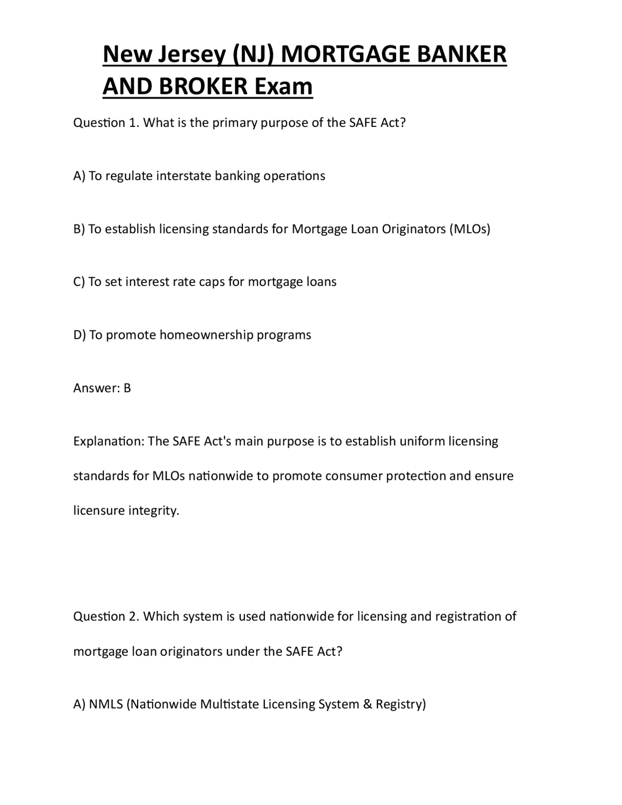 New Jersey (NJ) MORTGAGE BANKER AND BROKER Exam | Exams Technology ...