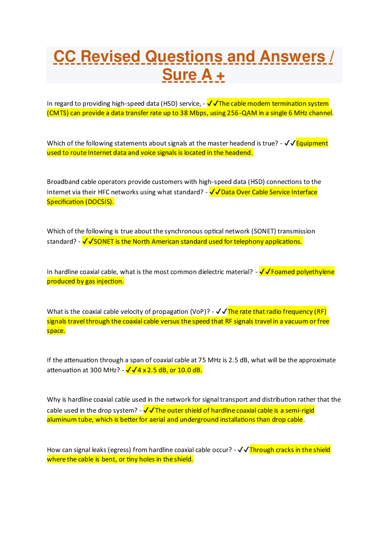 CC Revised Questions and Answers / Sure A + | Exams Database Management ...
