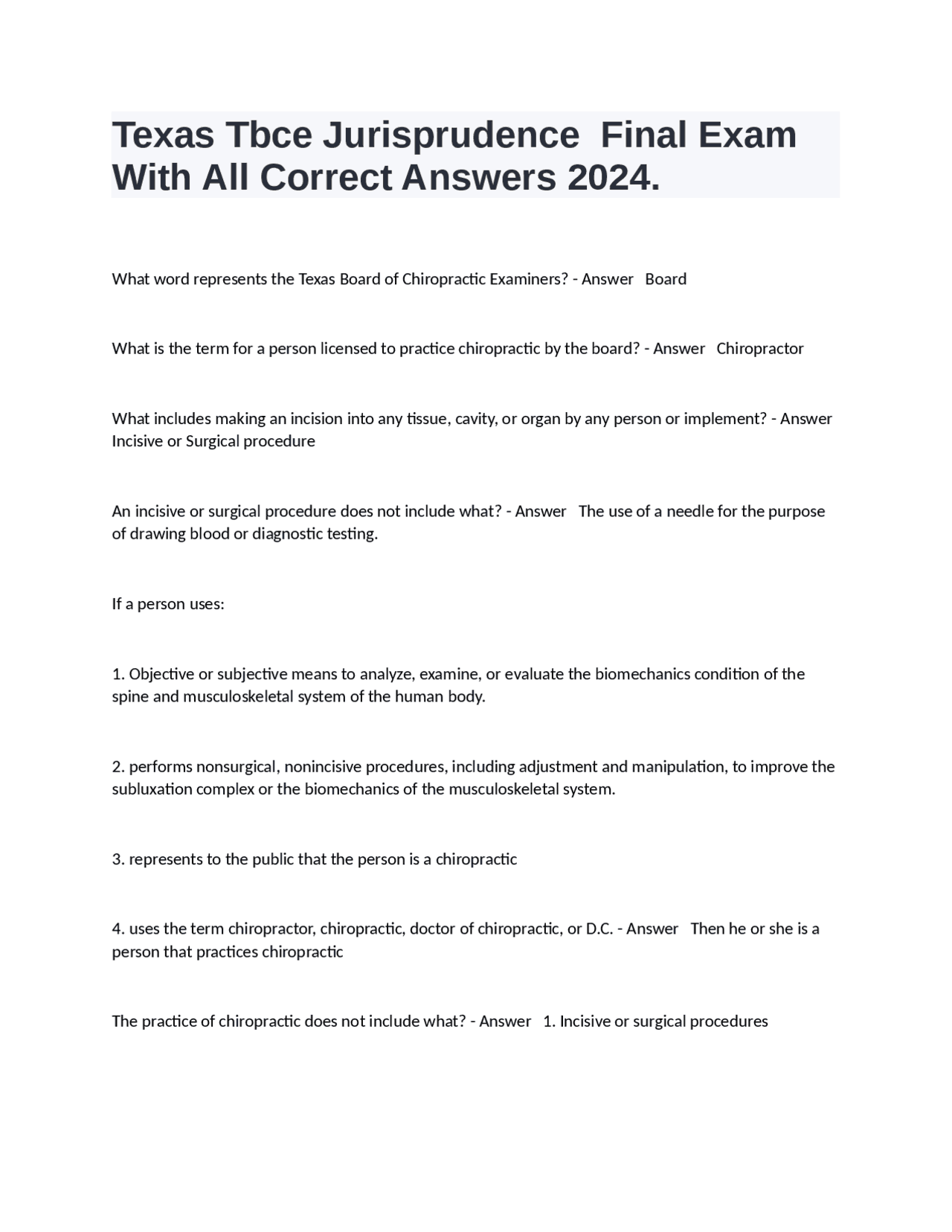 Texas Tbce Jurisprudence Final Exam With All Correct Answers | Exams ...