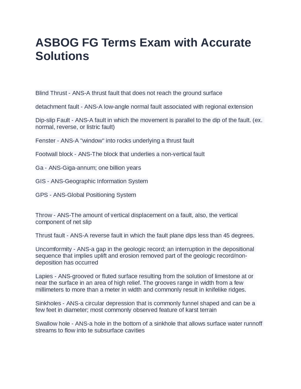 ASBOG FG Terms Exam with Accurate Solutions | Exams Advanced Education ...