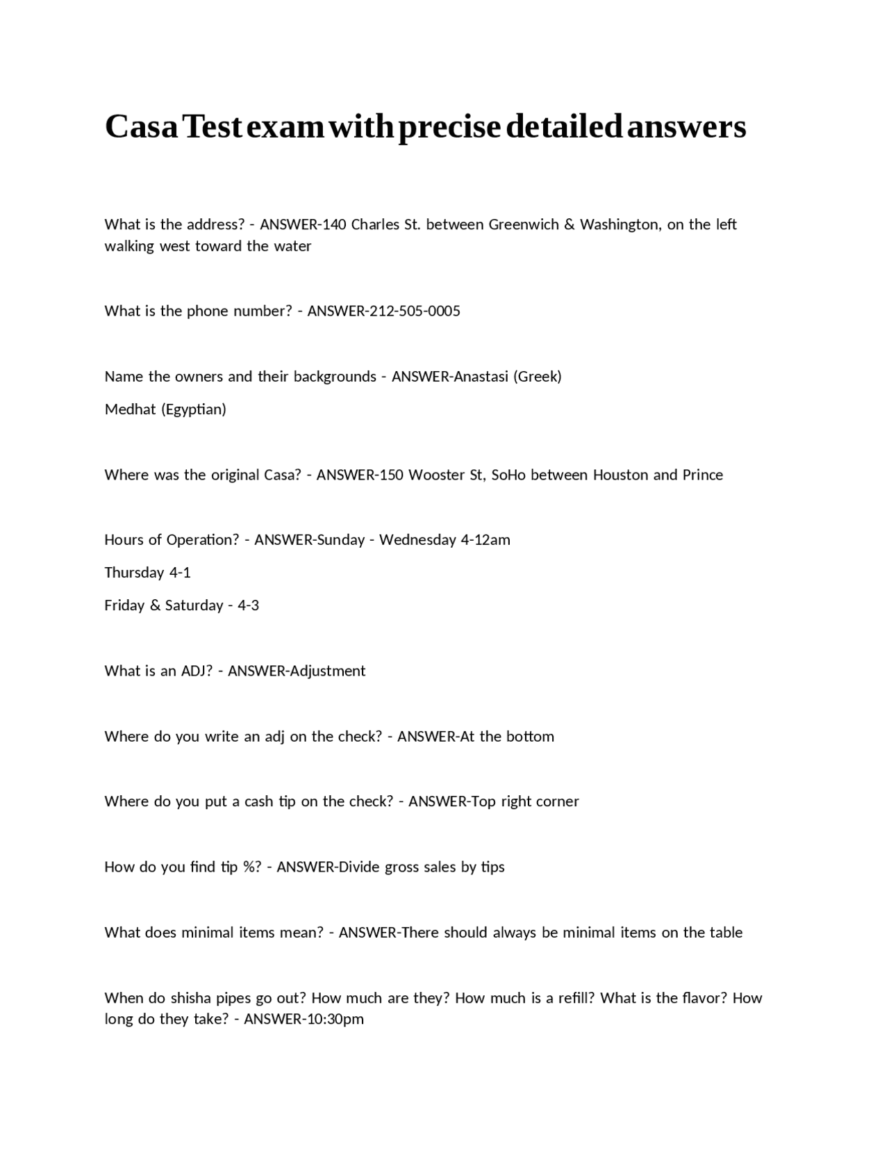 Casa Test exam with precise detailed answers | Exams Nursing | Docsity