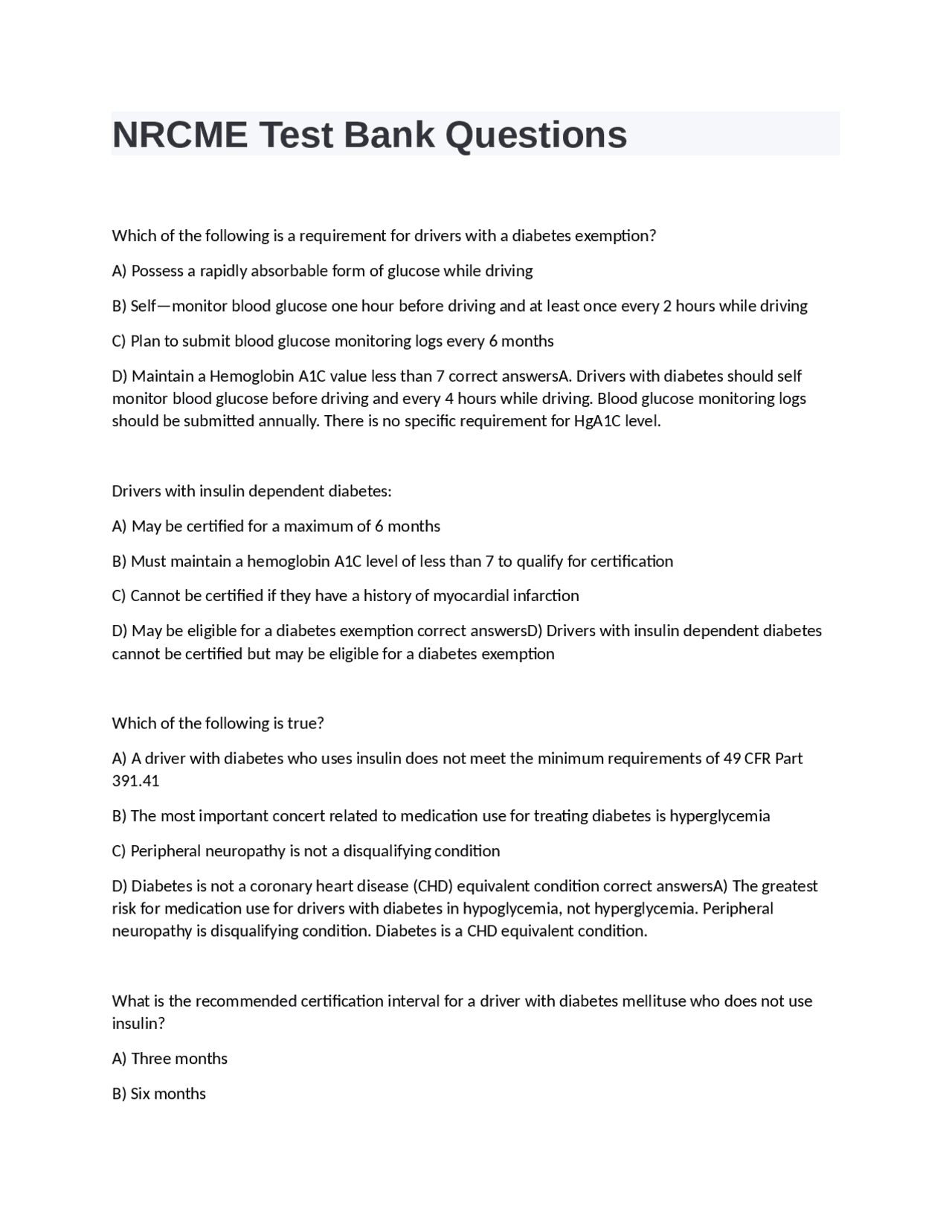 NRCME Test Bank Questions With 100% Correct Answers | Exams Nursing ...