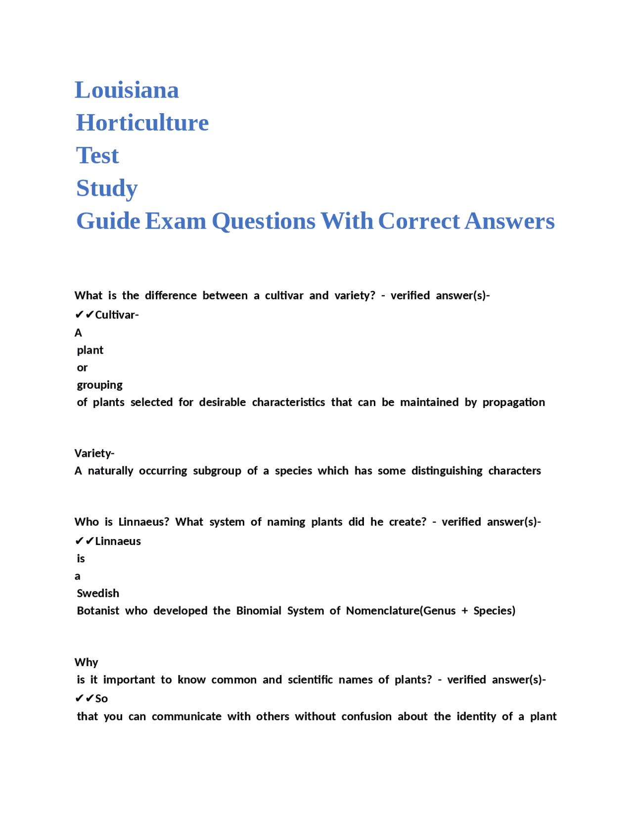 Louisiana Horticulture Test Study Guide Exam Questions With Correct ...