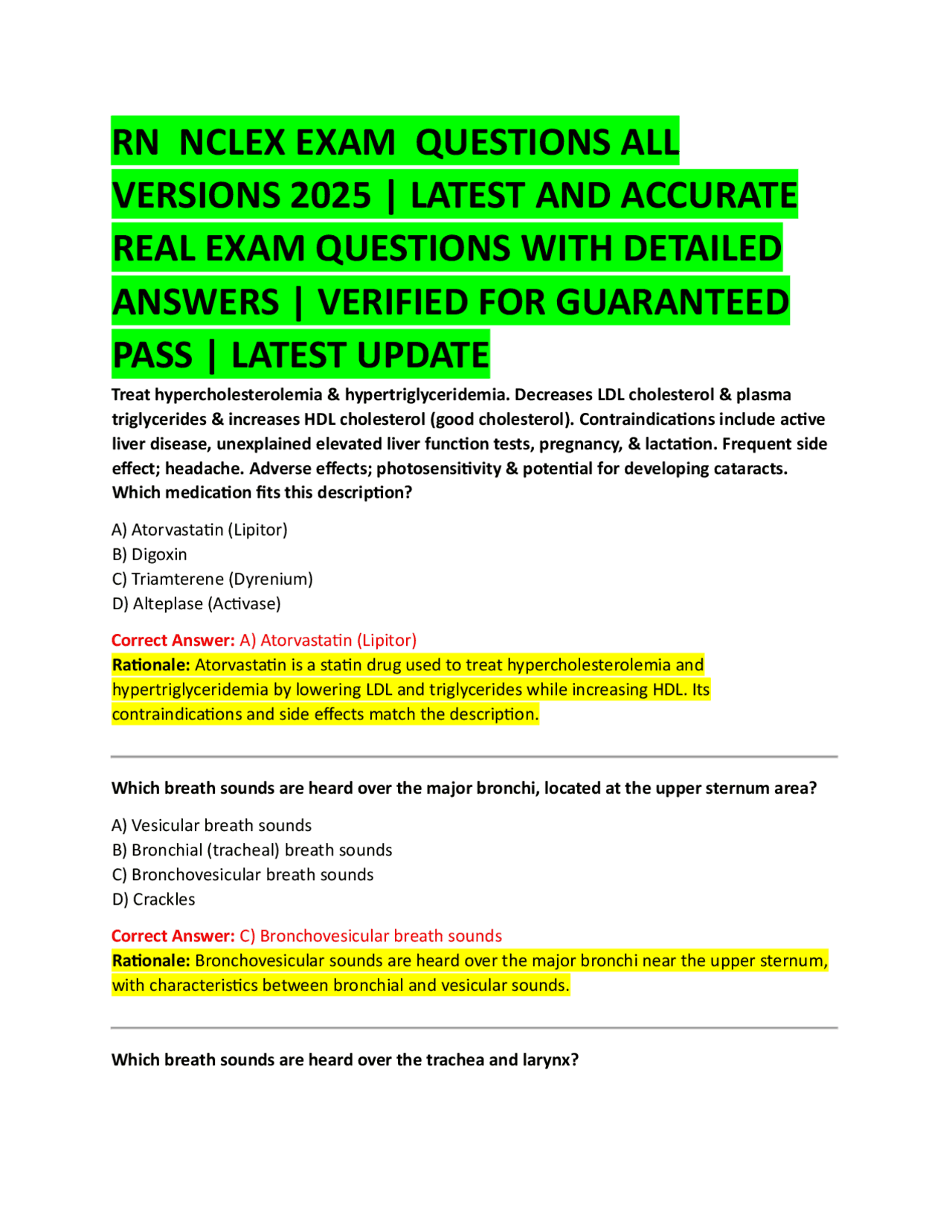 RN NCLEX EXAM QUESTIONS ALL VERSIONS 2025 | LATEST AND ACCURATE REAL ...