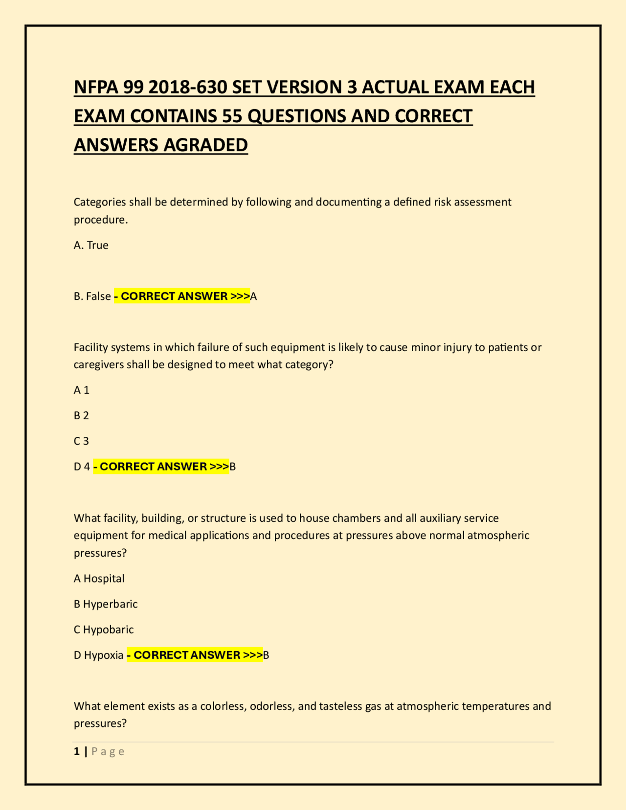 NFPA 99 2018-630 SET VERSION 3 ACTUAL EXAM EACH EXAM CONTAINS 55 ...