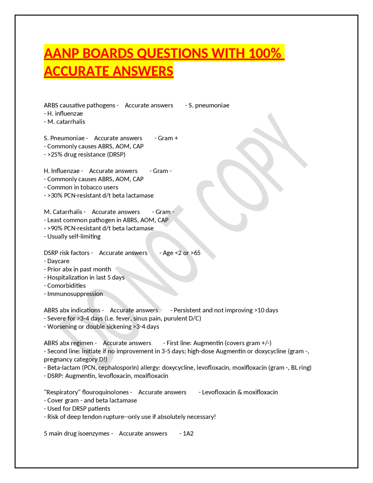 AANP BOARDS QUESTIONS WITH 100% ACCURATE ANSWERS | Exams Public Health ...