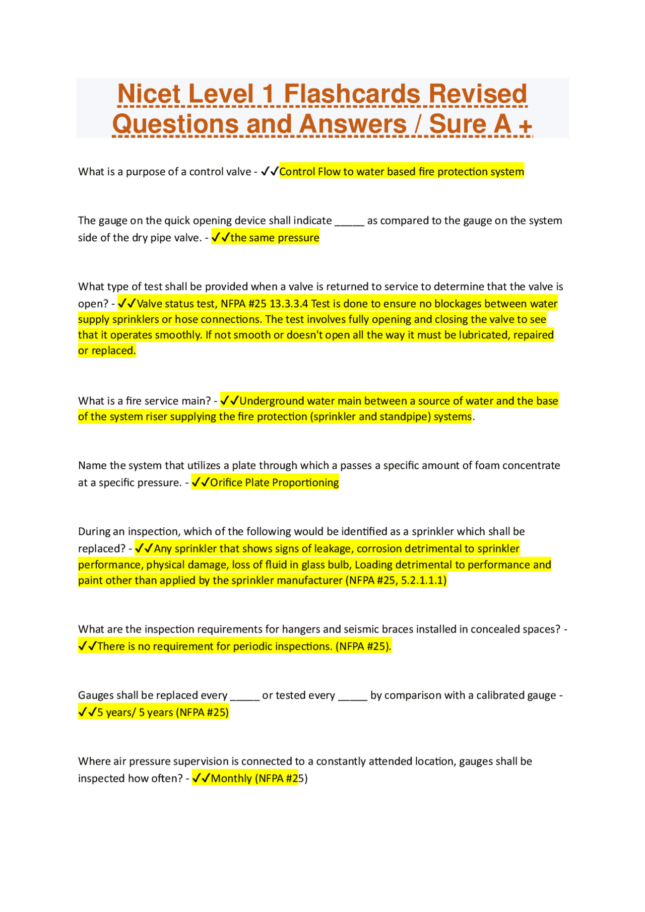 Nicet Level 1 Flashcards Revised Questions and Answers / Sure A ...