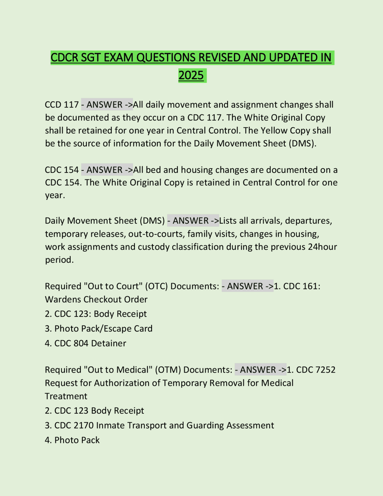 CDCR SGT EXAM QUESTIONS REVISED AND UPDATED IN 2025 | Exams Advanced ...