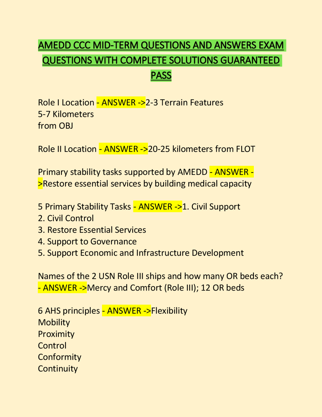 AMEDD CCC Mid-Term Exam Q&A: Military Medical Support & Leadership ...