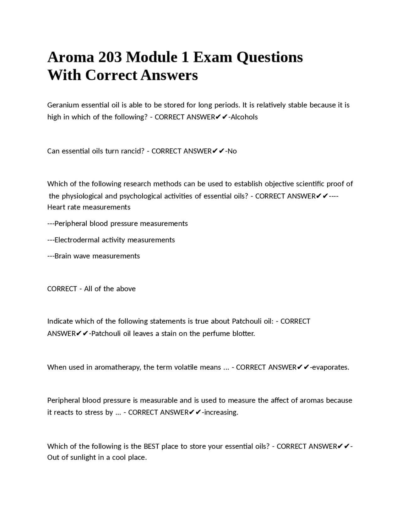 Aroma 203 Module 1 Exam Questions With Correct Answers. | Exams Nursing ...