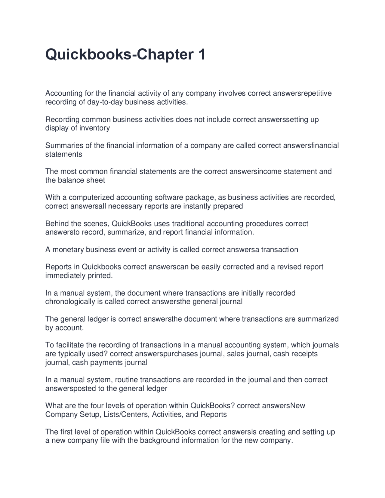 Quickbooks-Chapter 1 exam with correct answers 2025 | Exams Accounting ...