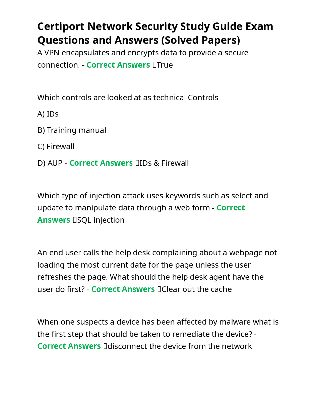 Certiport Network Security Study Guide Exam Questions and Answers ...