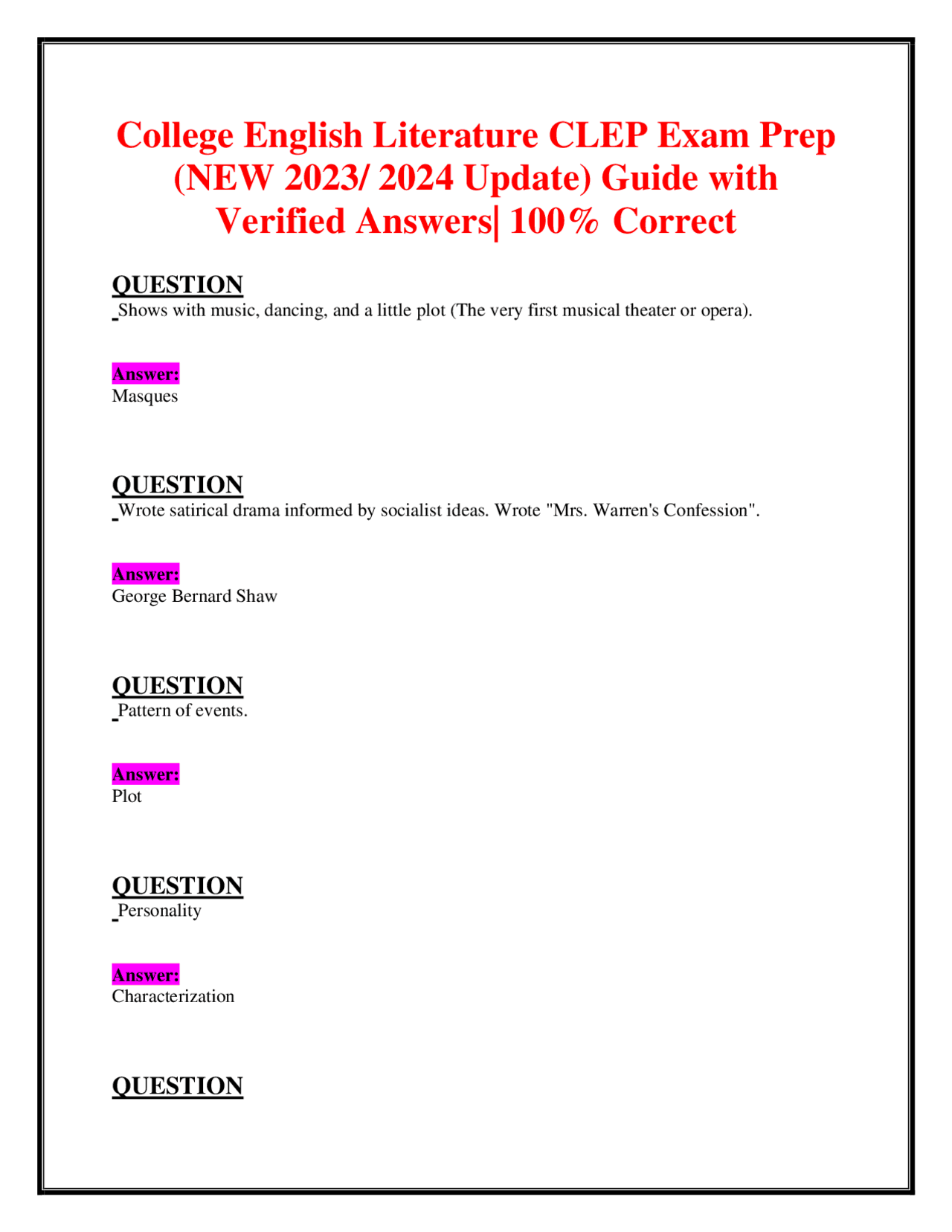 College English Literature CLEP Exam Prep (NEW 2023/ 2024 Update) Guide ...