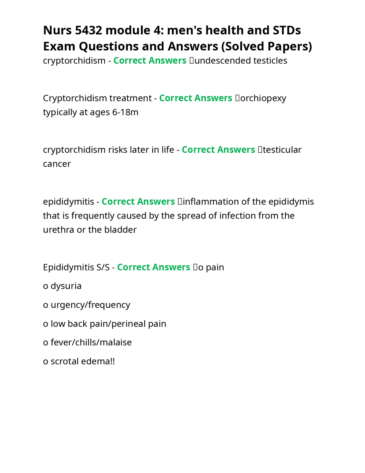Nurs 5432 module 4: men's health and STDs Exam Questions and Answers ...