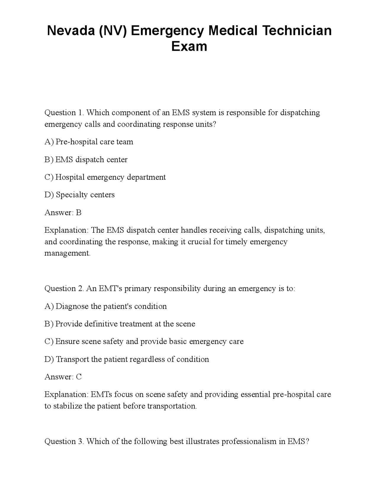 Nevada (NV) Emergency Medical Technician Exam | Exams Technology | Docsity