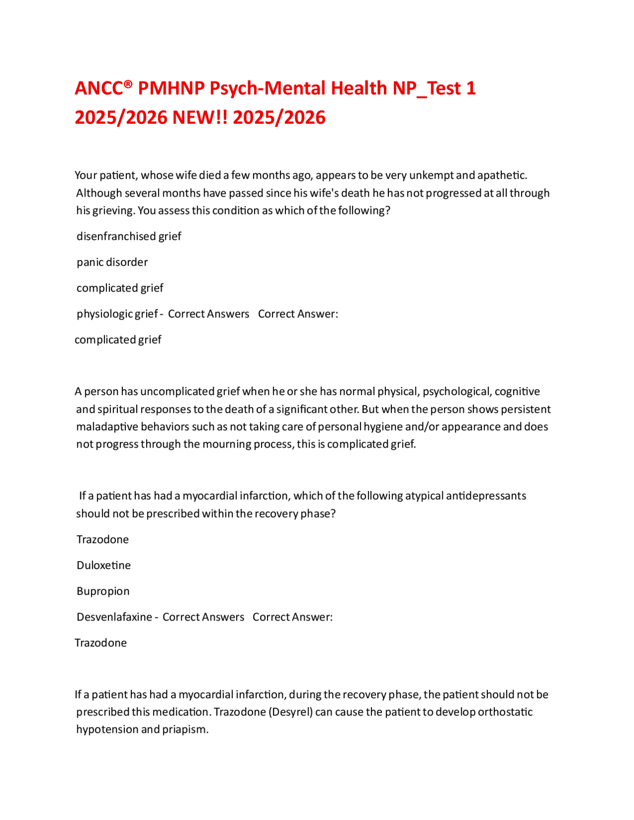 ANCC® PMHNP Psych-Mental Health NP_Test 1 2025/2026 NEW!! 2025/2026 ...