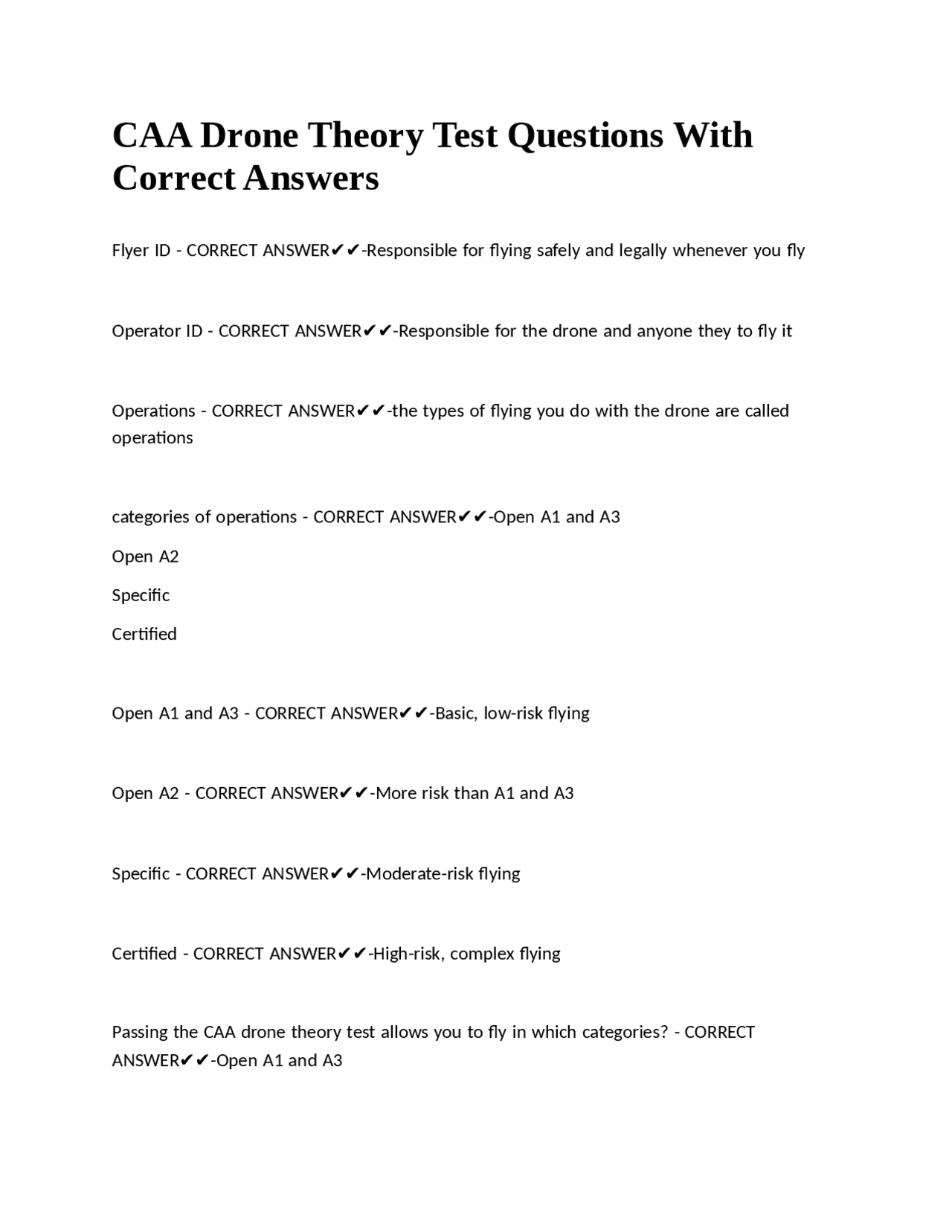CAA Drone Theory Test Questions With Correct Answers. | Exams Aviation ...