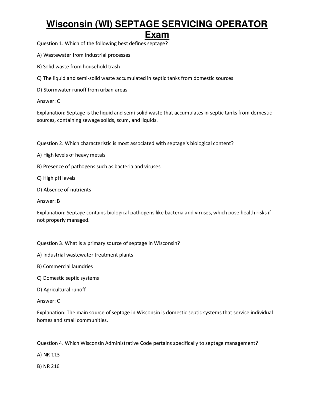 Wisconsin Wi Septage Servicing Operator Exam Exams Technology Docsity