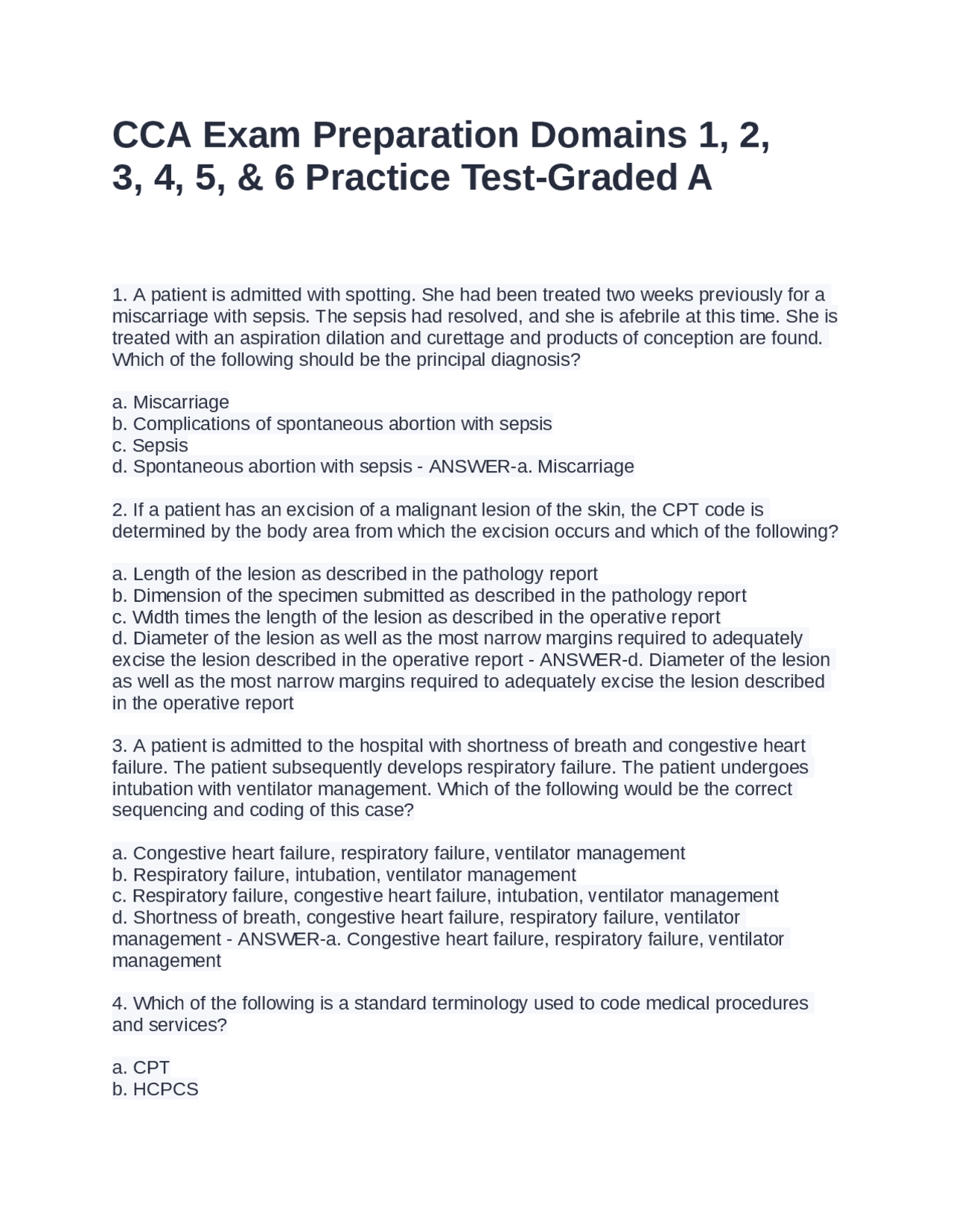 CCA Exam Preparation Domains 1, 2, 3, 4, 5, & 6 Practice Test-Graded A ...
