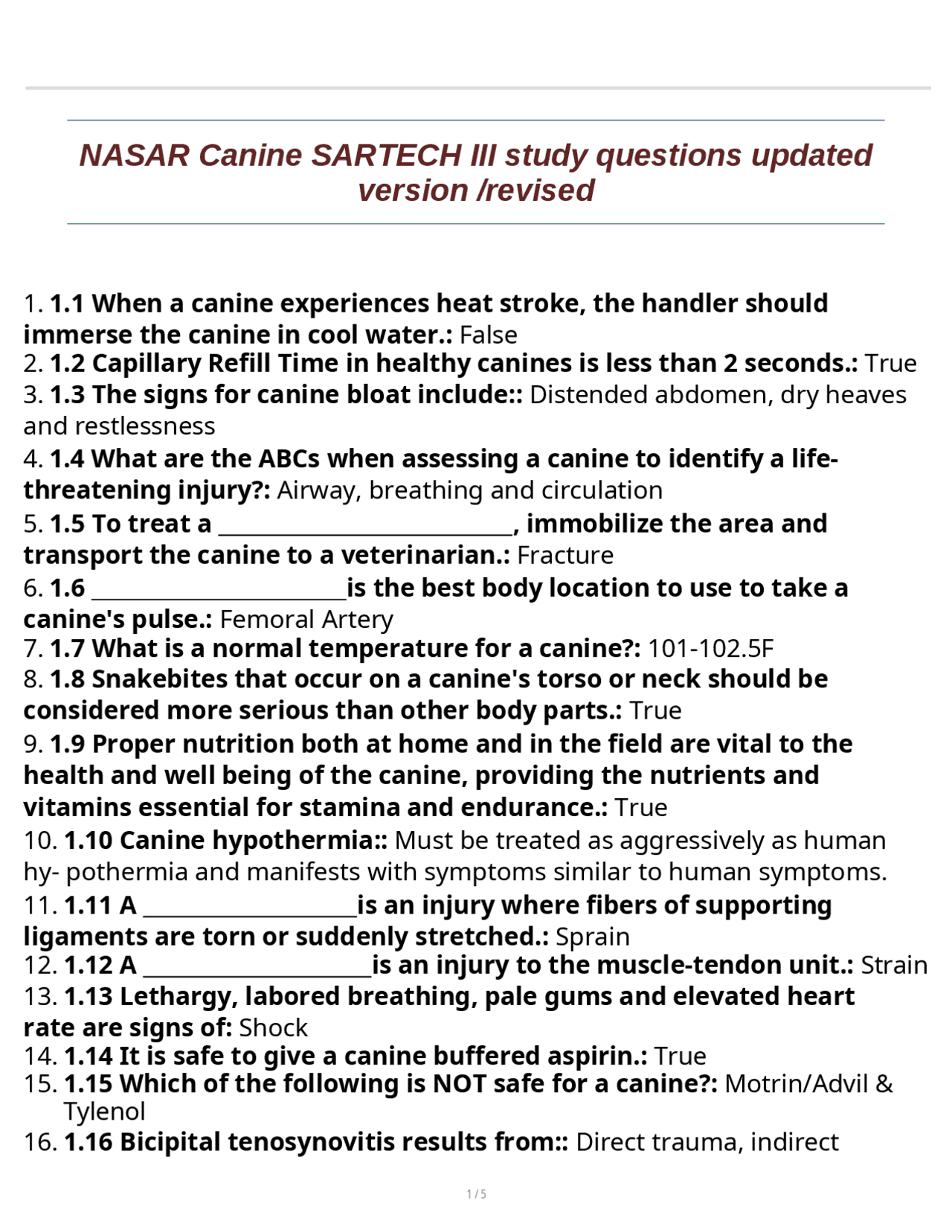 NASAR Canine SARTECH III study questions updated version /revised ...