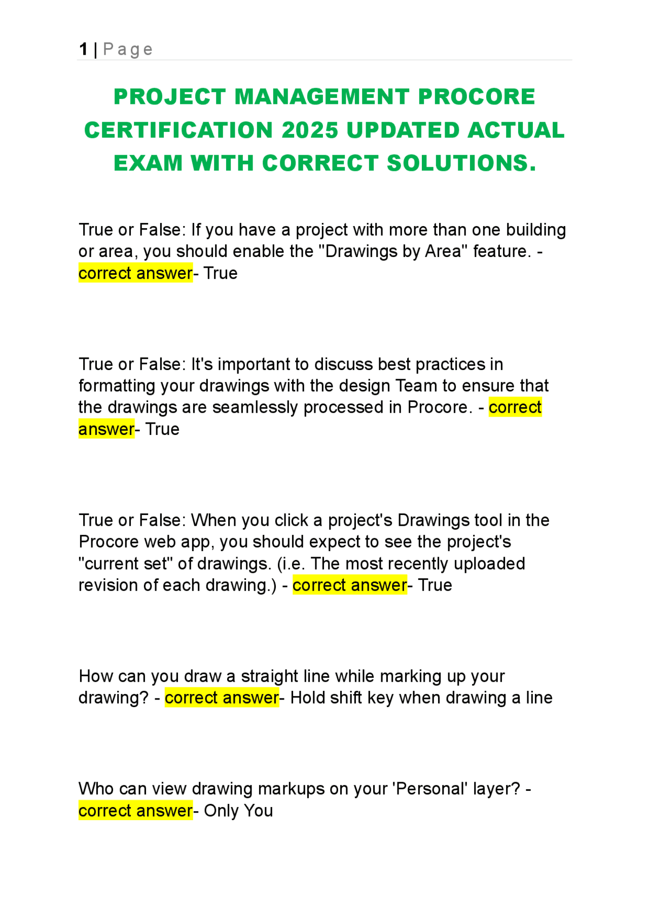 PROJECT MANAGEMENT PROCORE CERTIFICATION 2025 UPDATED ACTUAL EXAM WITH CORRECT SOLUTIONS | Exams ...