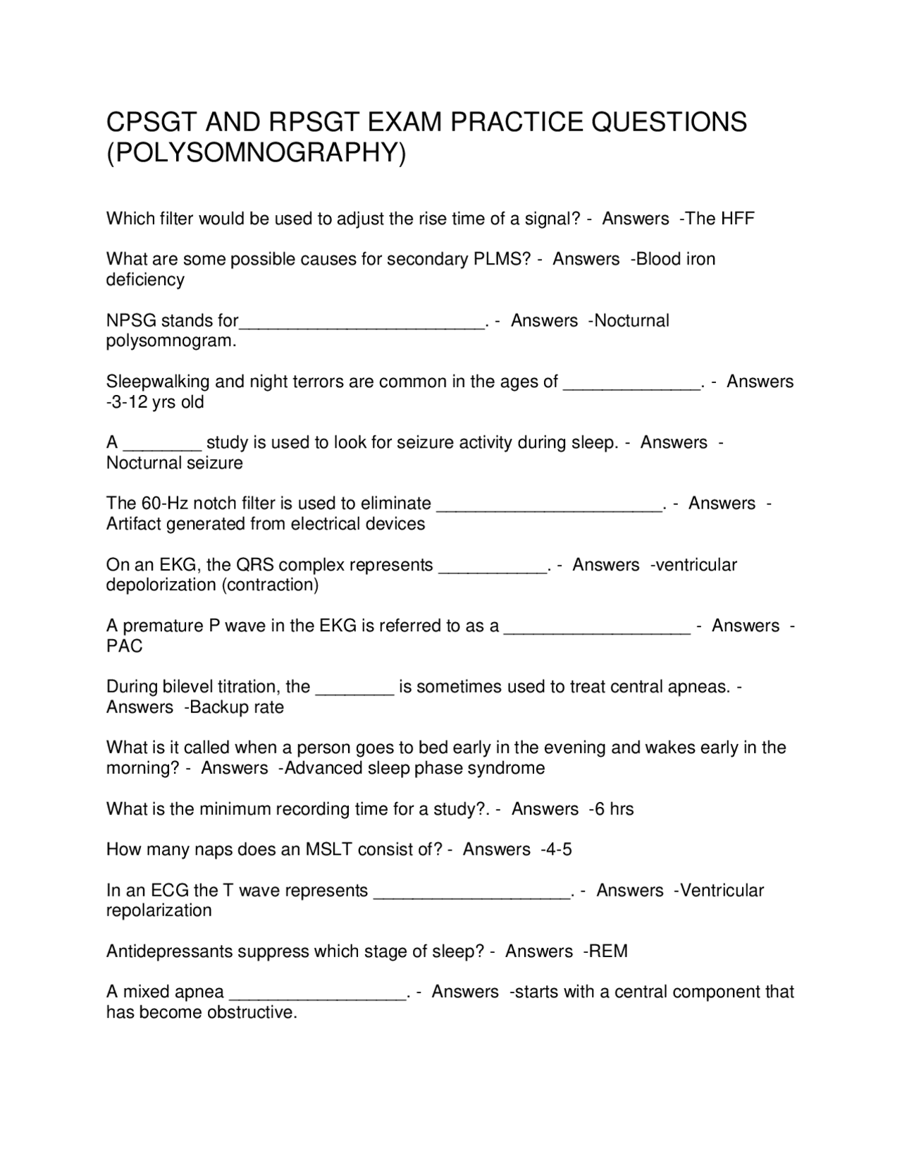 CPSGT AND RPSGT EXAM PRACTICE QUESTIONS (POLYSOMNOGRAPHY) | Exams ...