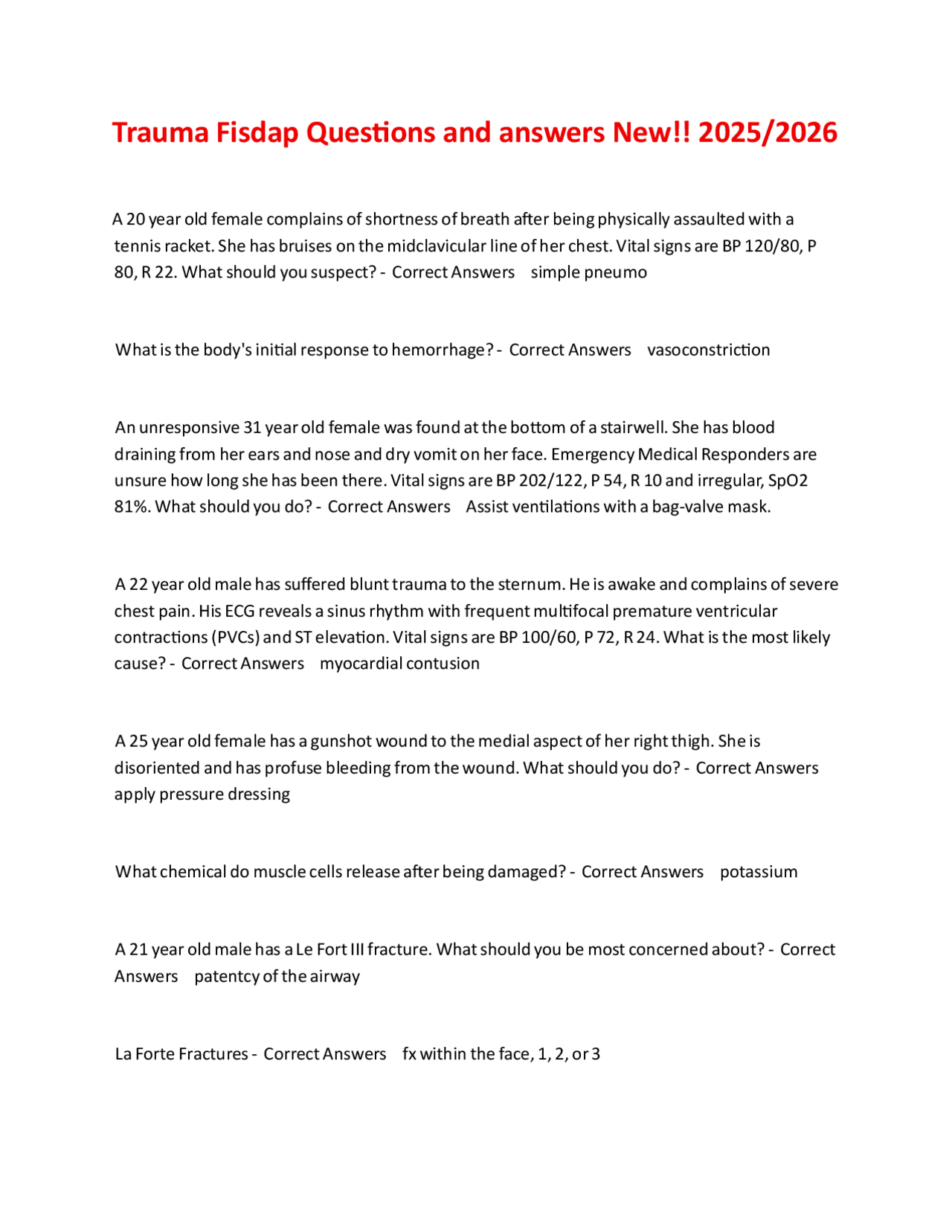 Trauma Scenarios: Questions and Answers for Emergency Medical Training ...