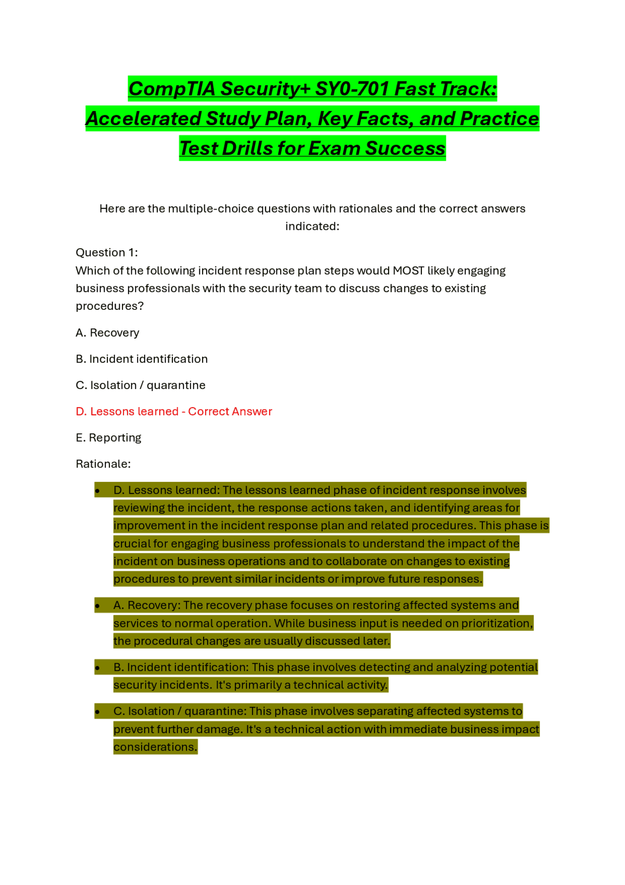 CompTIA Security+ SY0-701 Fast Track: Accelerated Study Plan, Key Facts | Exams Computer ...