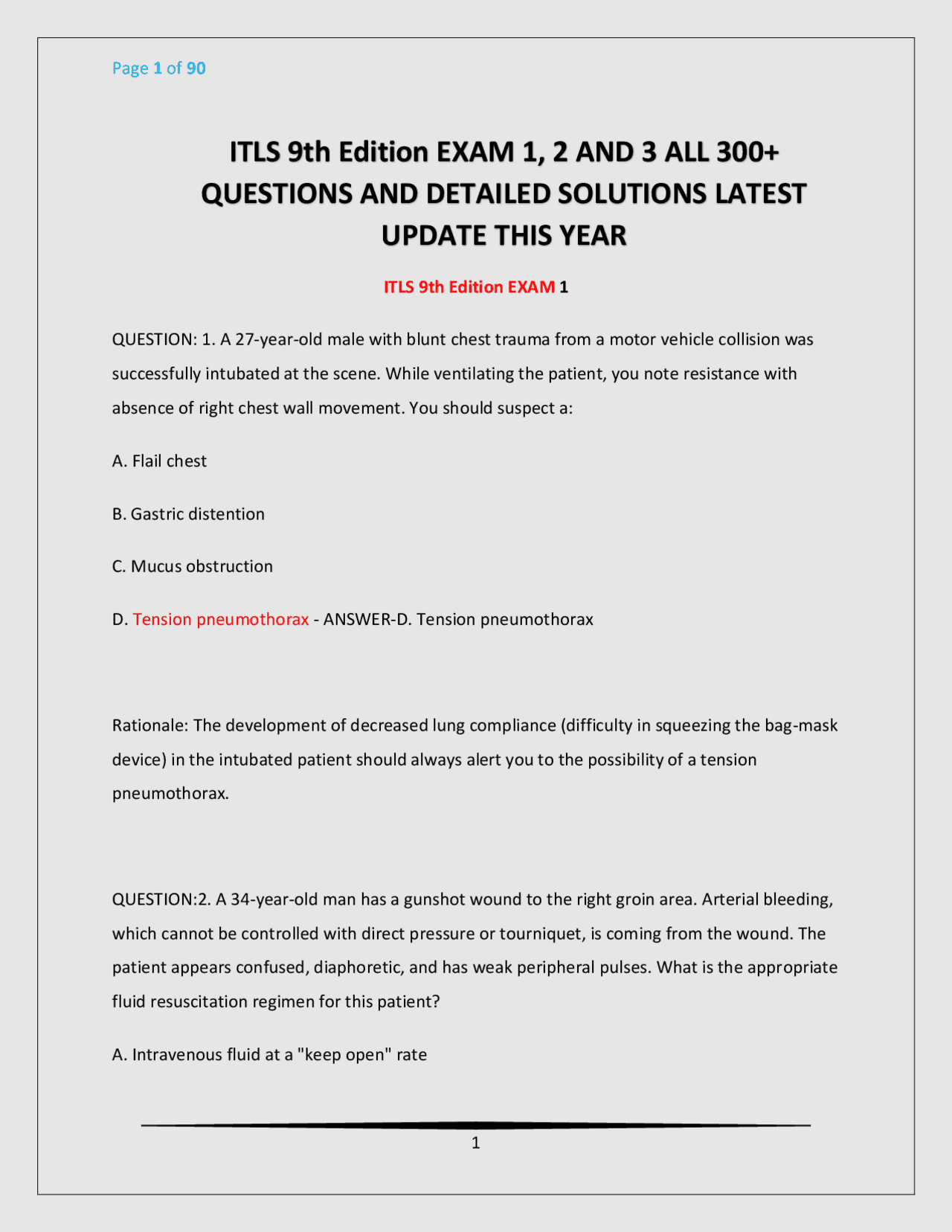 ITLS 9th Edition EXAM 1, 2 AND 3 ALL 300+ QUESTIONS AND DETAILED ...