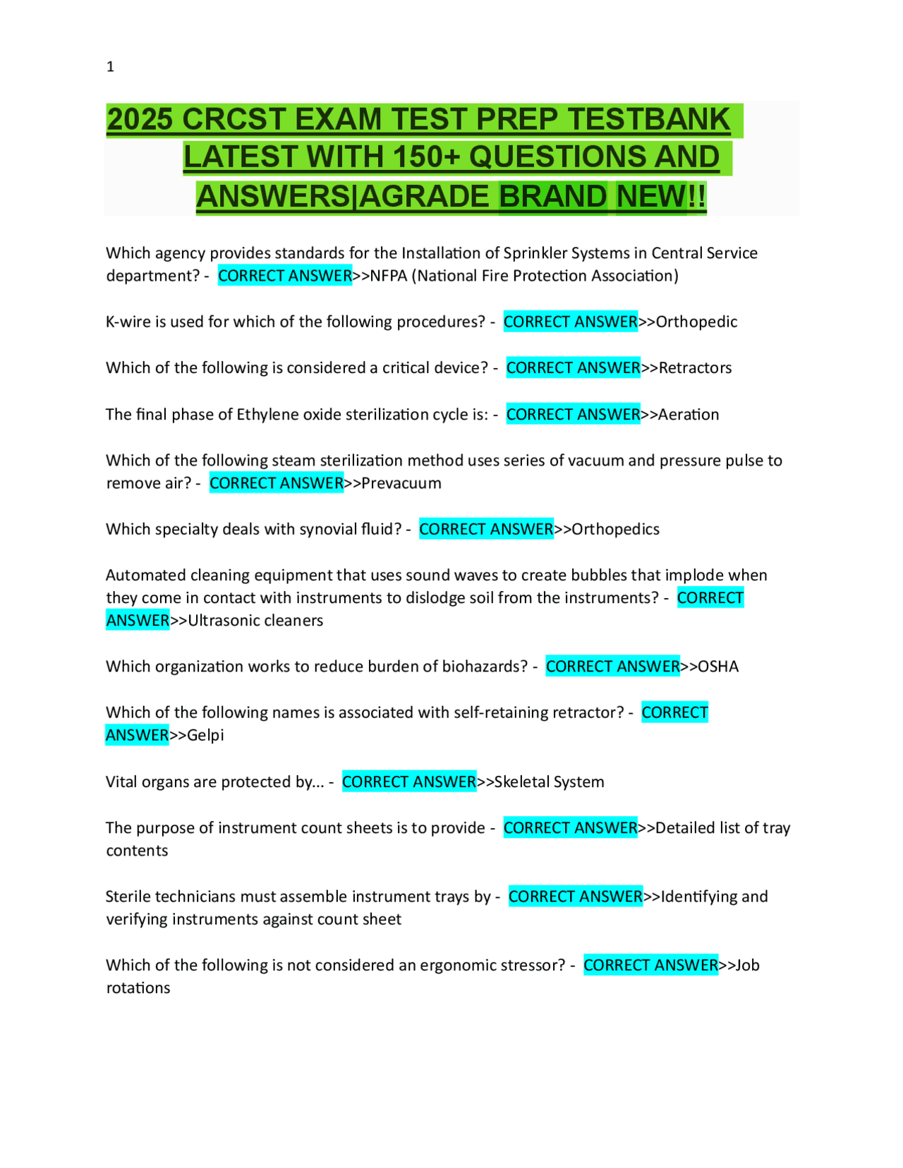 CRCST Exam Prep: 150+ Questions & Answers for Sterile Processing ...