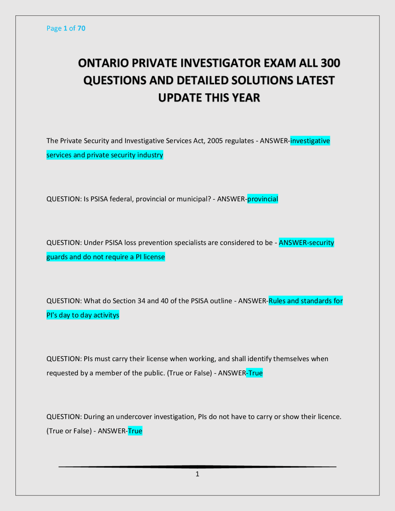 ONTARIO PRIVATE INVESTIGATOR EXAM ALL 300 QUESTIONS AND DETAILED ...