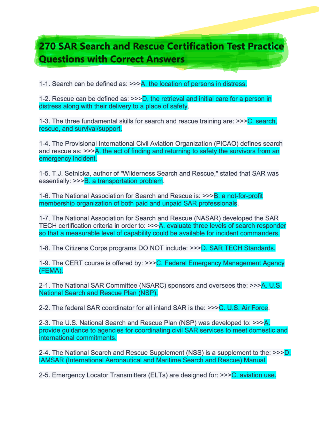270_sar_search_and_rescue_certification_test_practice_questions_and ...