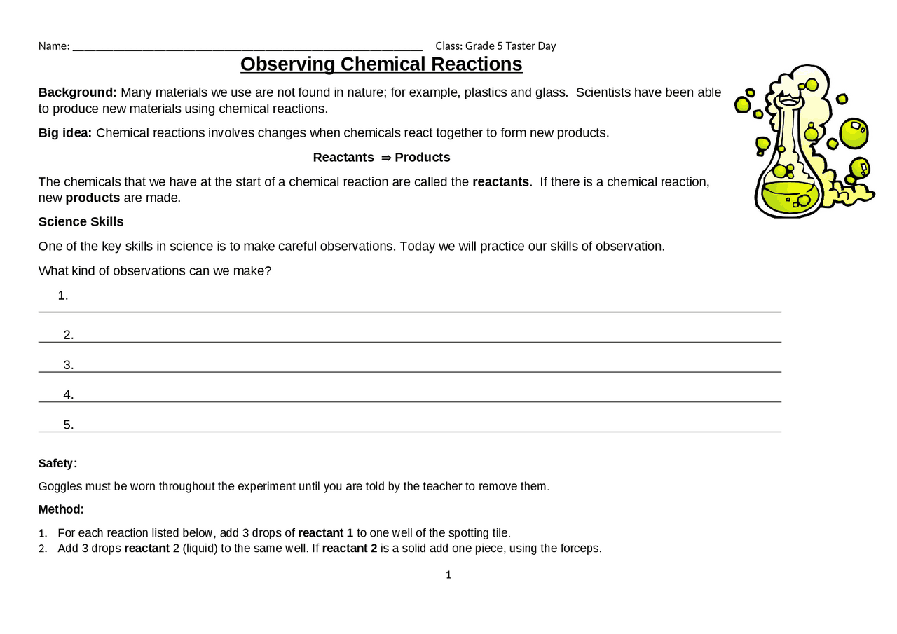 Observation of chemical reactions | Exercises Environmental science ...