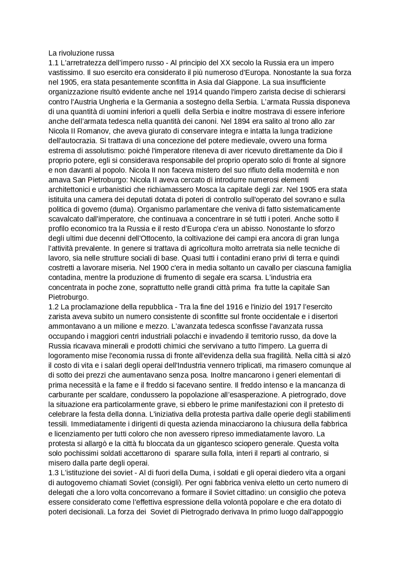 Rivoluzione russa e nazzismo | Study notes History | Docsity