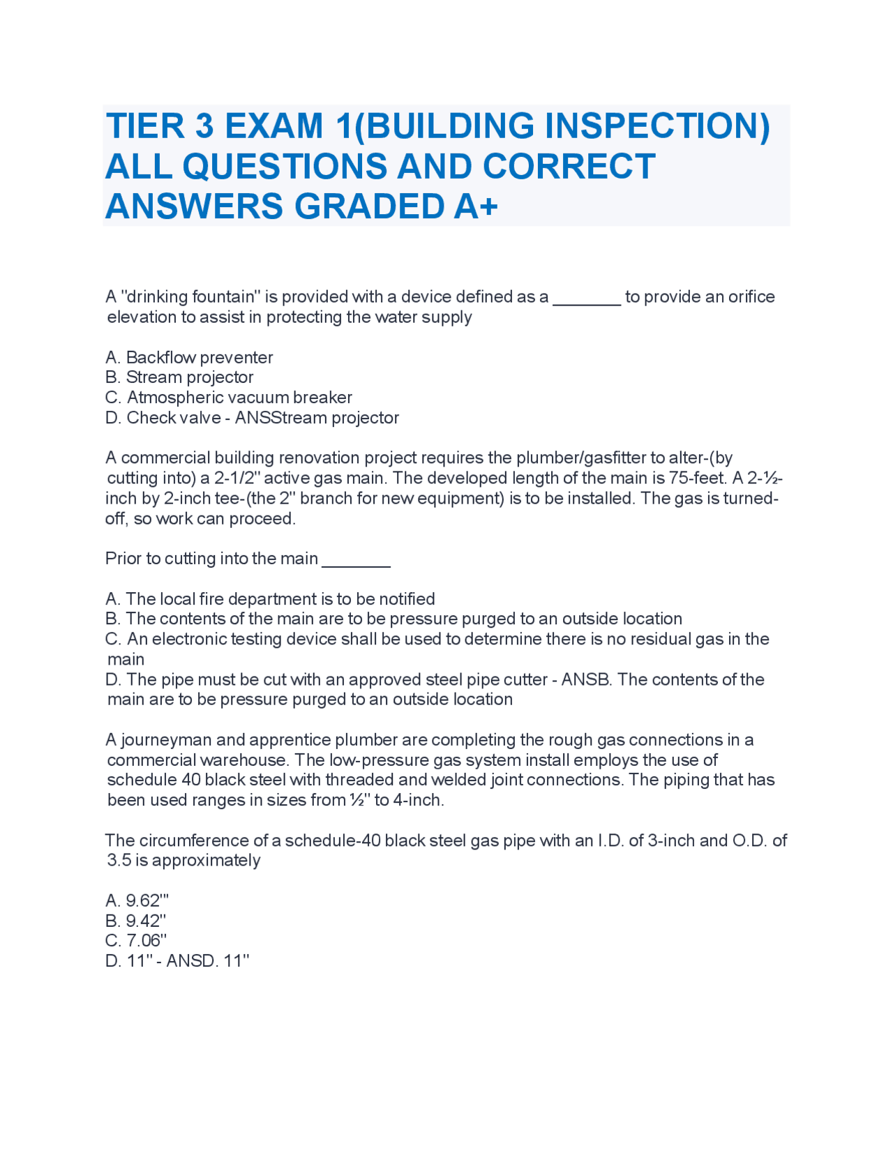 TIER 3 EXAM 1(BUILDING INSPECTION) ALL QUESTIONS AND CORRECT ANSWERS ...
