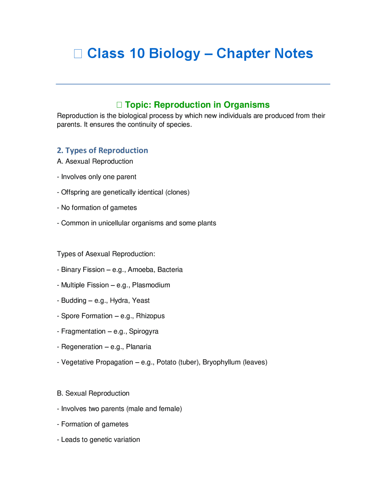 Human Reproduction | Class 10 Bio Notes with & Q&A” | Summaries Biology ...