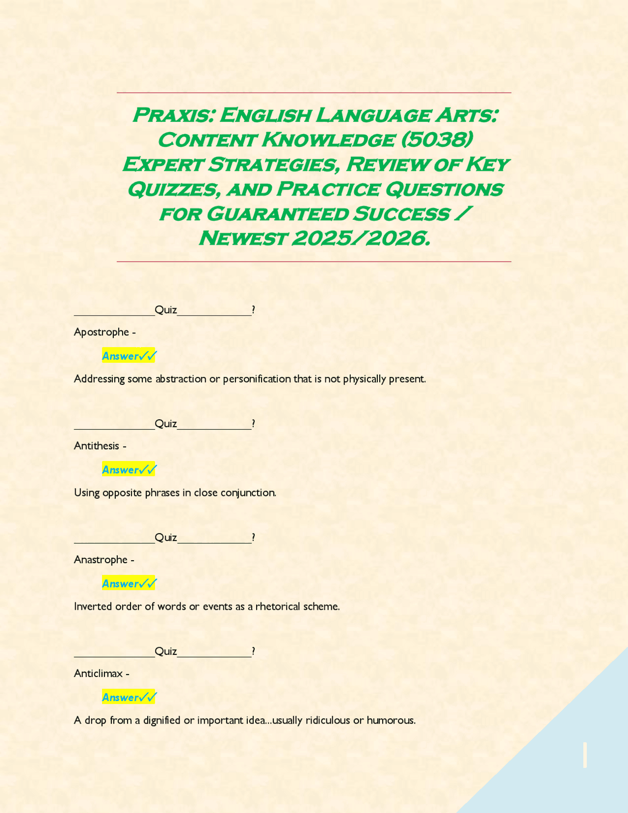 Praxis: English Language Arts: Content Knowledge (5038) Expert ...