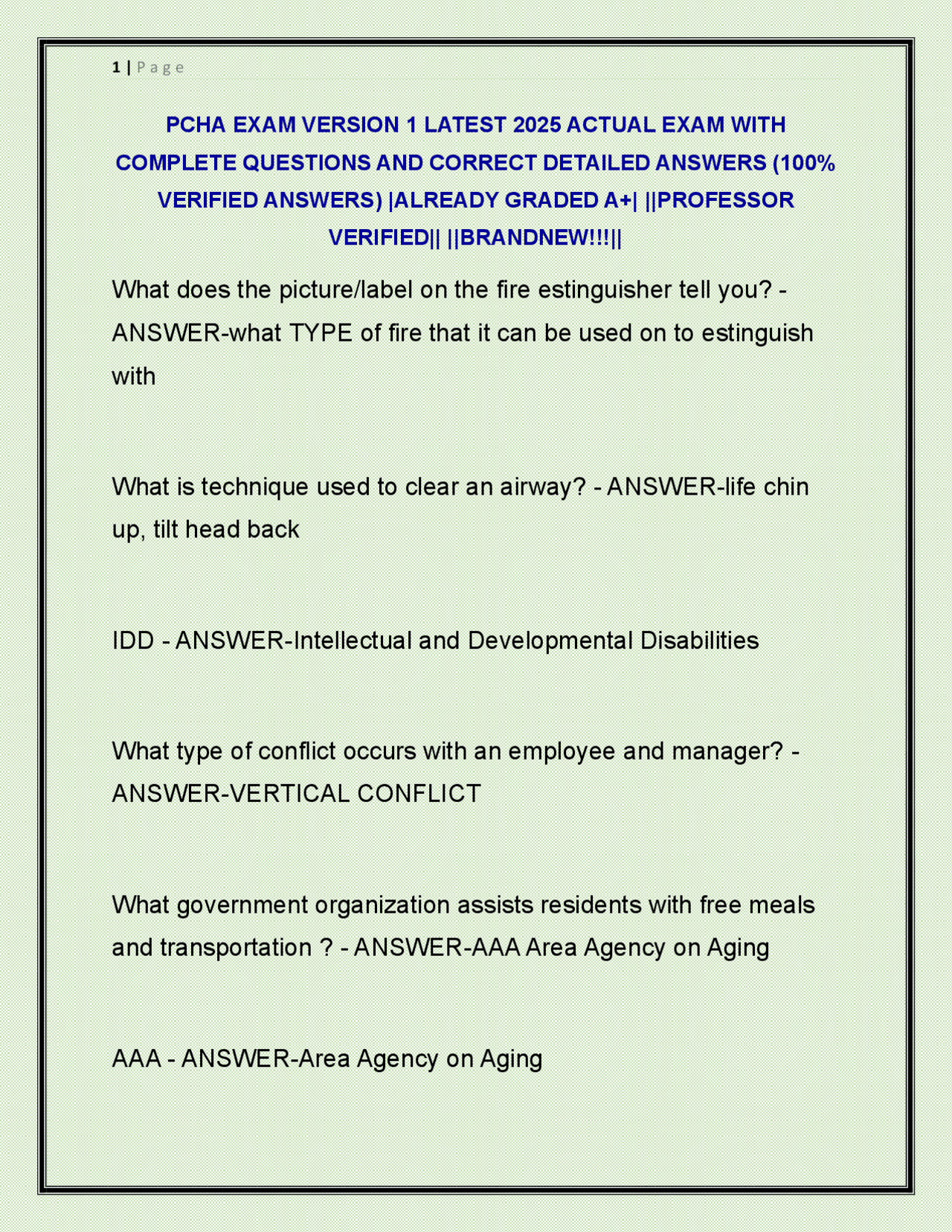 PCHA EXAM VERSION 1 LATEST 2025 ACTUAL EXAM WITH COMPLETE QUESTIONS AND ...
