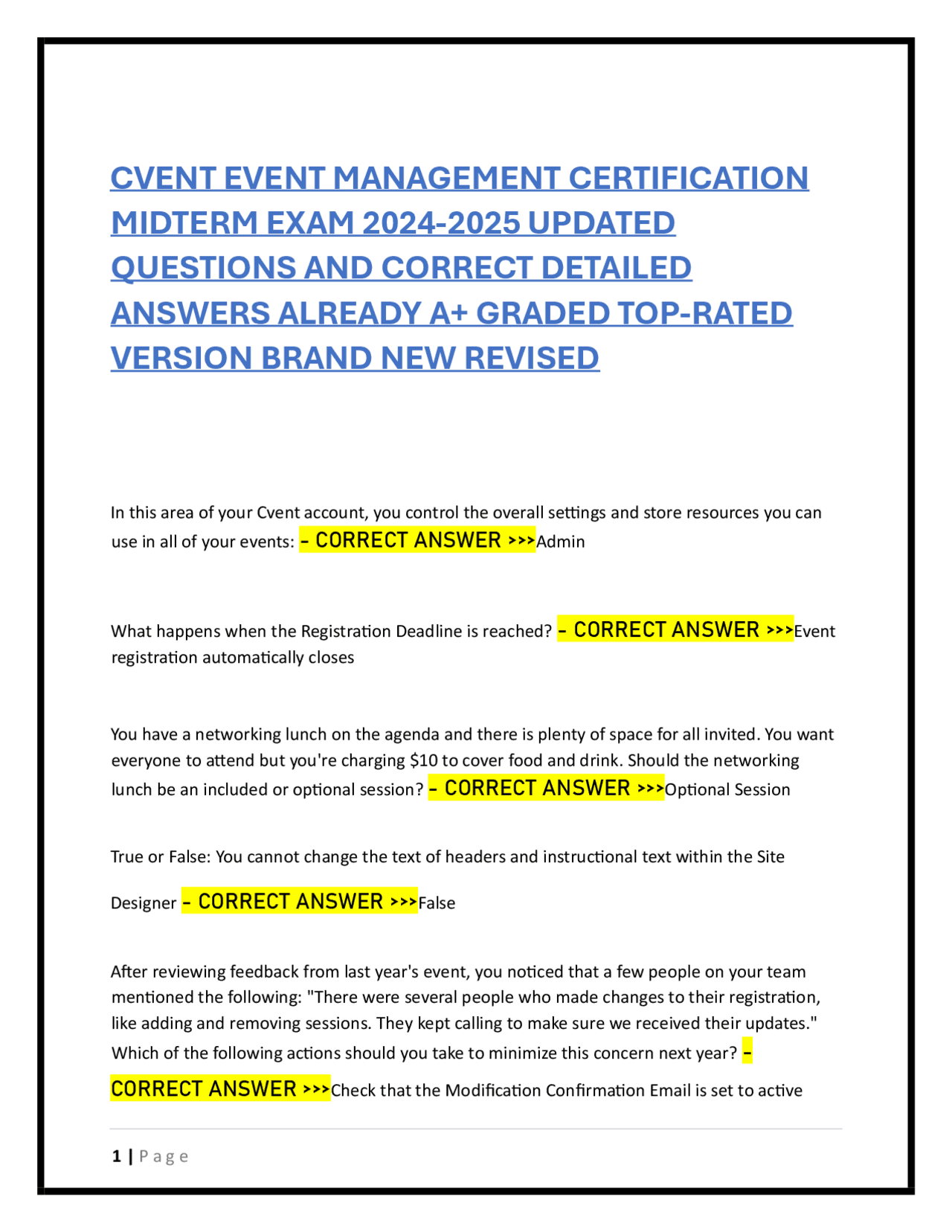 Cvent Event Management Certification Exam: Q&A 2024-2025 | Exams ...