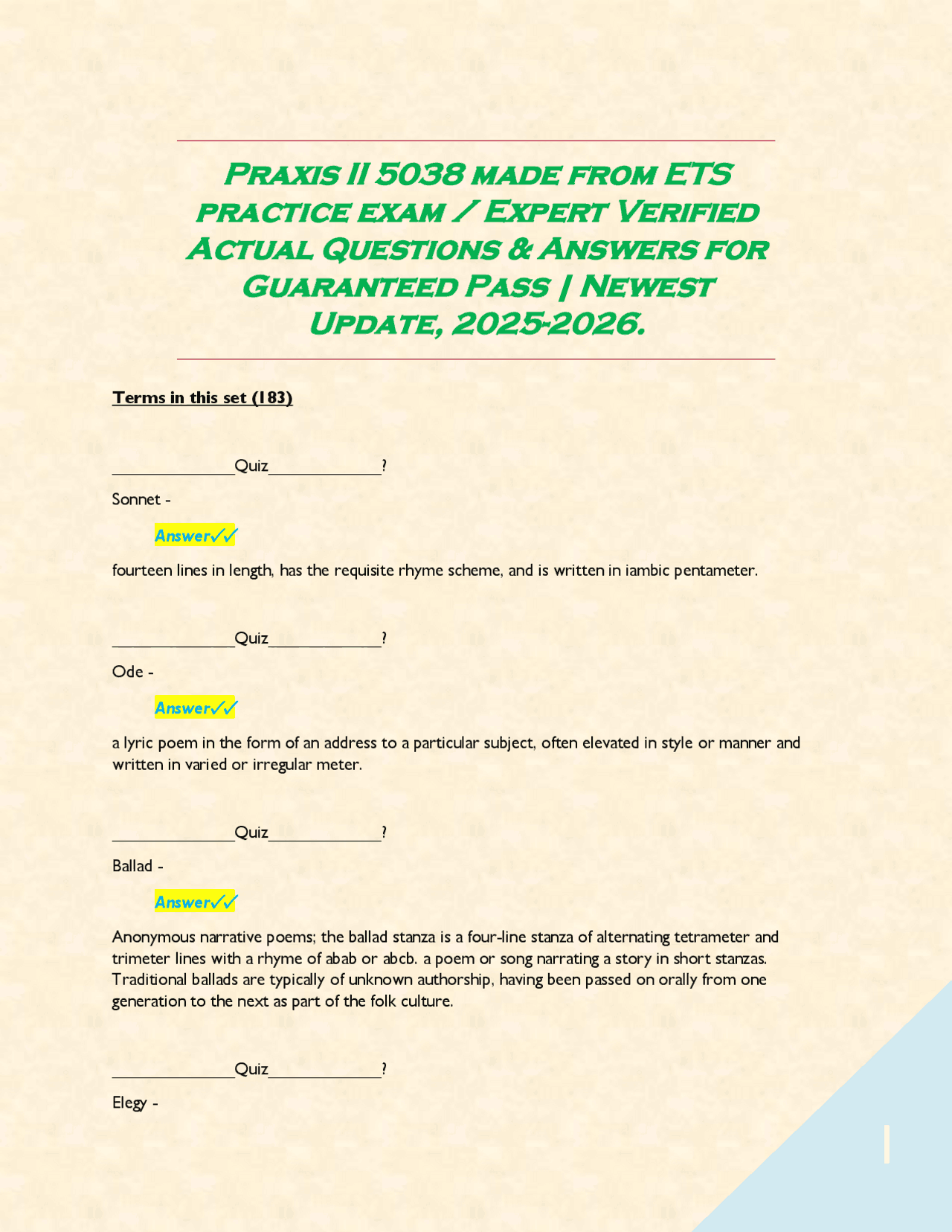 Praxis II 5038 made from ETS practice exam / Expert Verified Actual ...