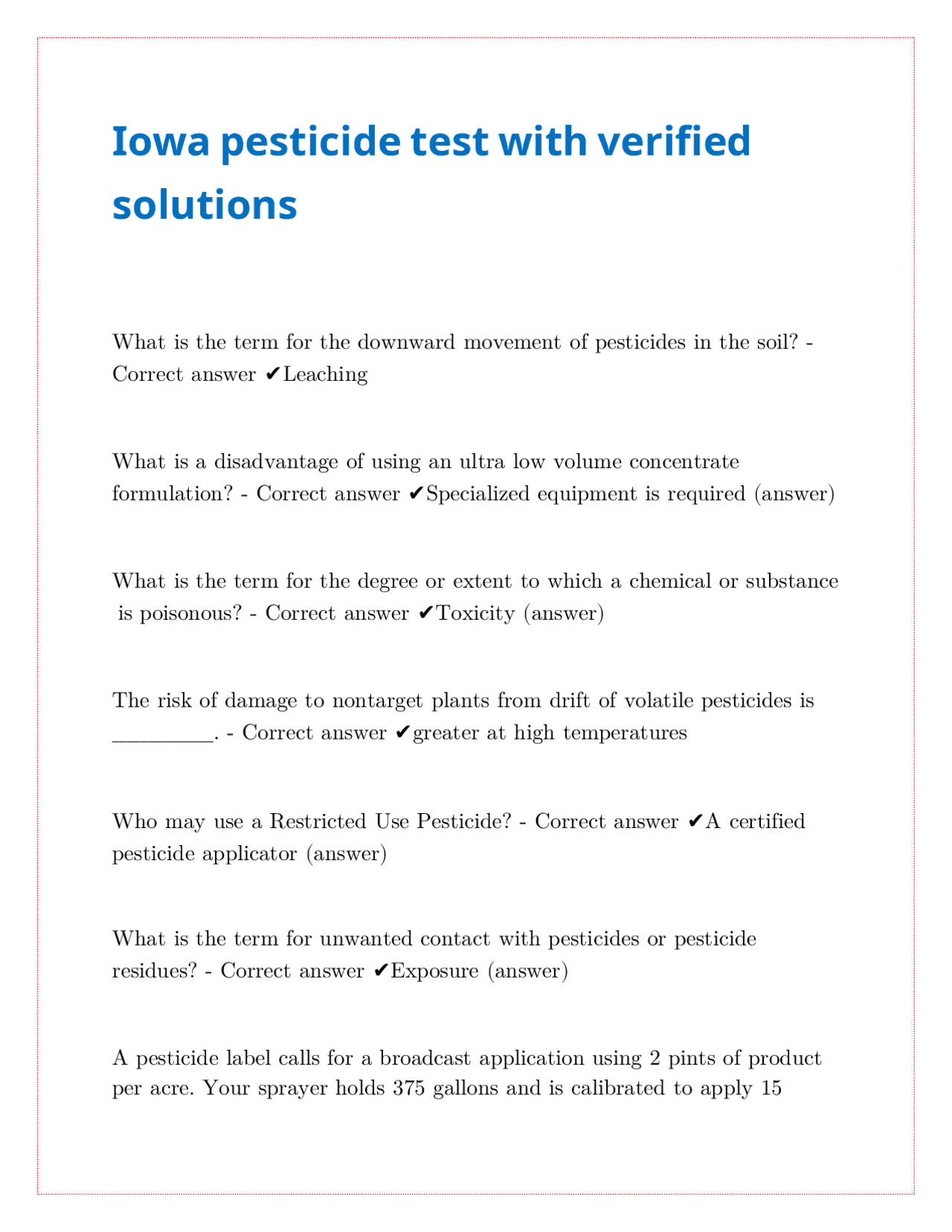 Pesticide Use and Safety: Iowa Practice Questions | Exams Pest ...