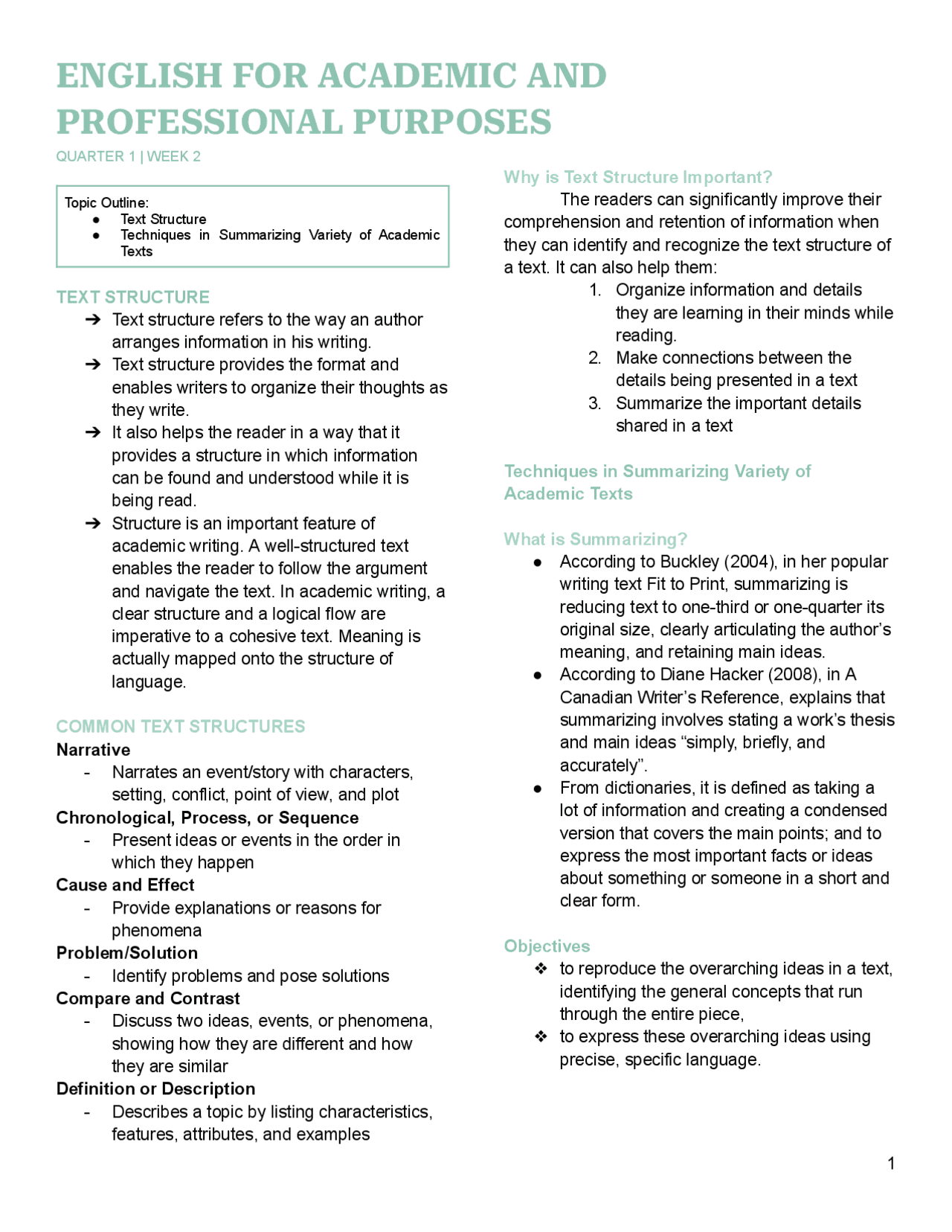 EAPP - Structure and Summary | Study notes English | Docsity