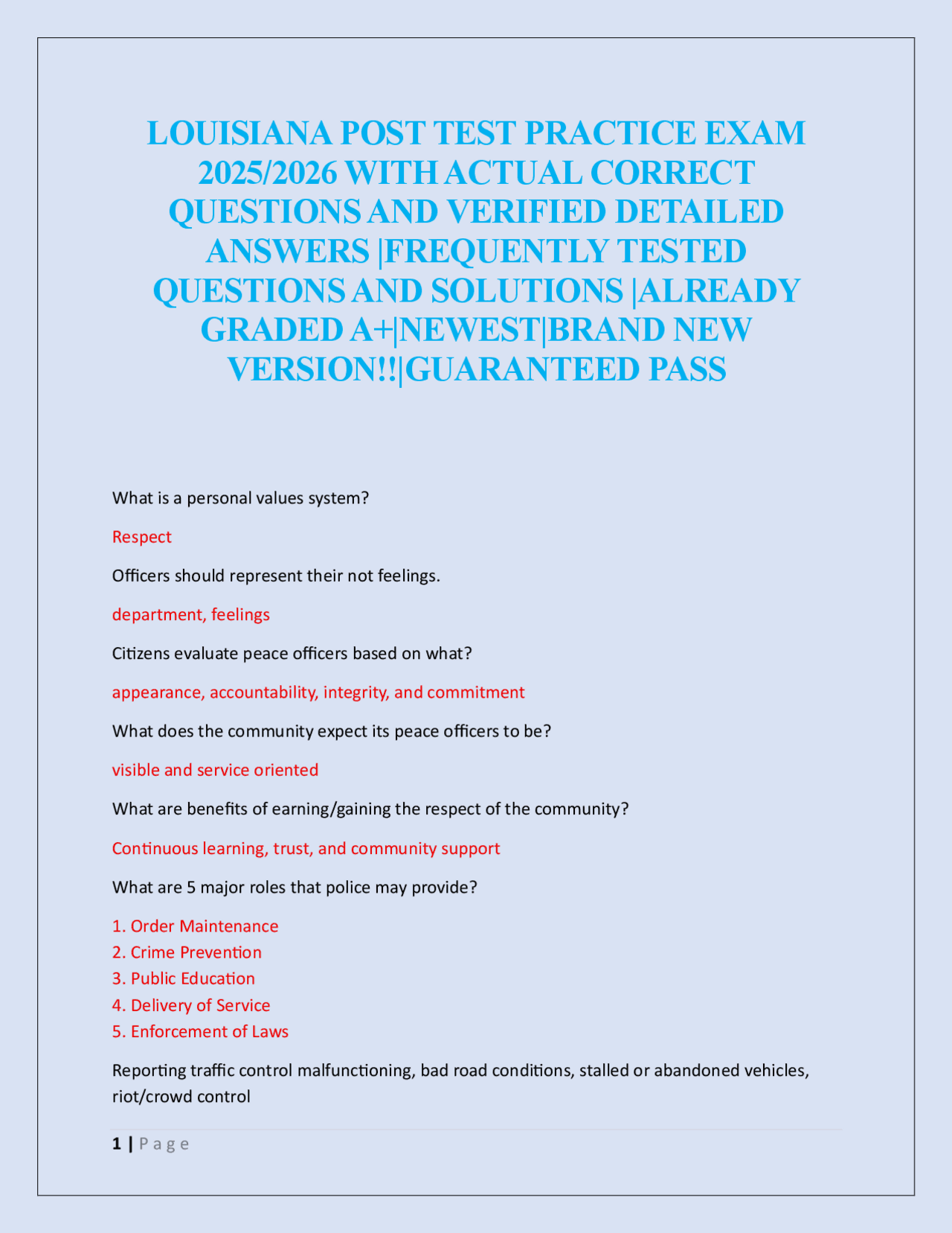 LOUISIANA POST TEST PRACTICE EXAM 2025/2026 | Exams Law | Docsity