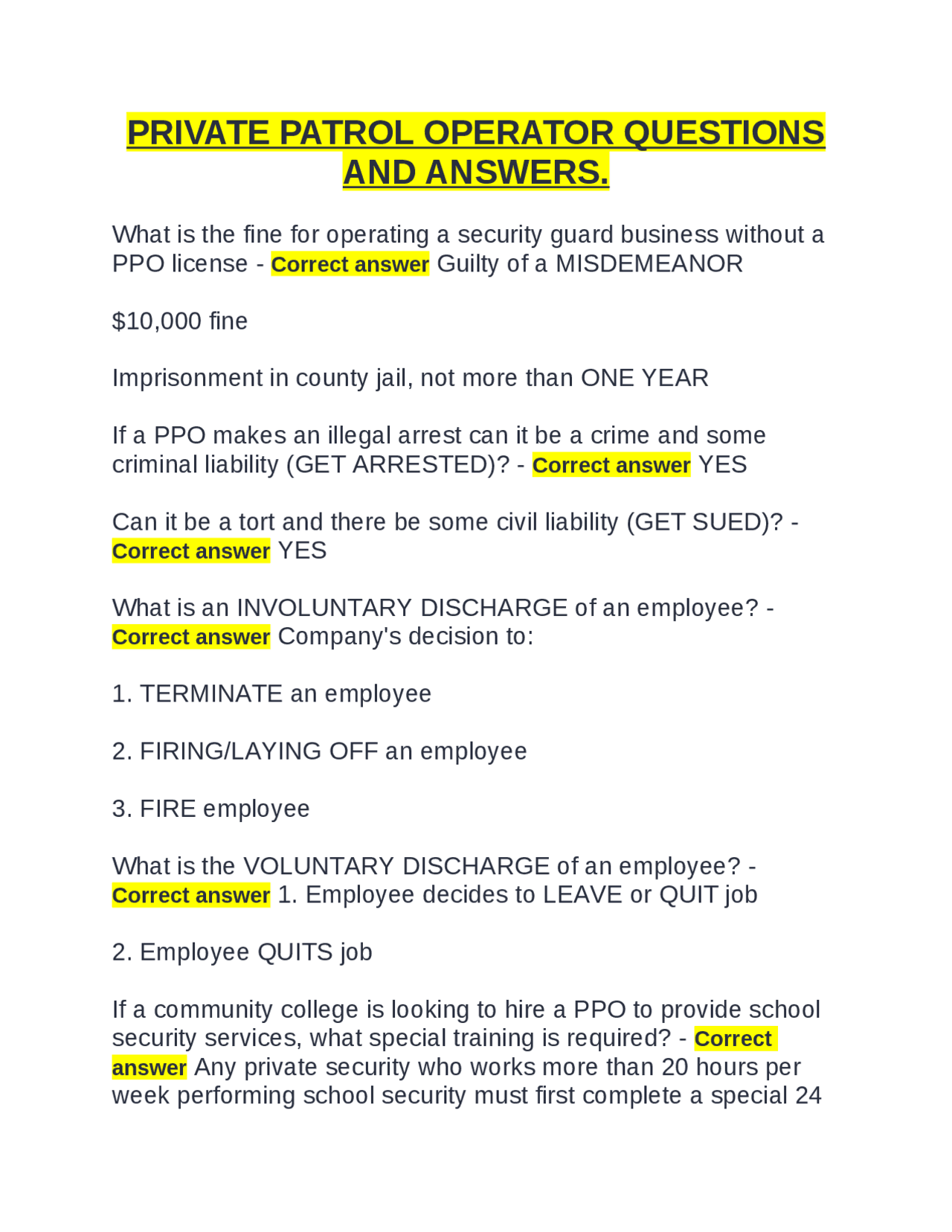 PPO Exam Prep: Questions & Answers on California Security Regulations ...