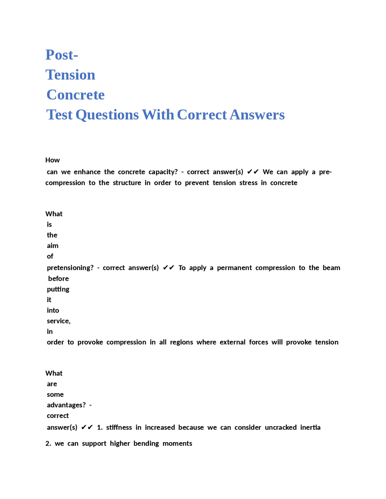 Post-Tension Concrete Test Questions With Correct Answers. | Exams ...