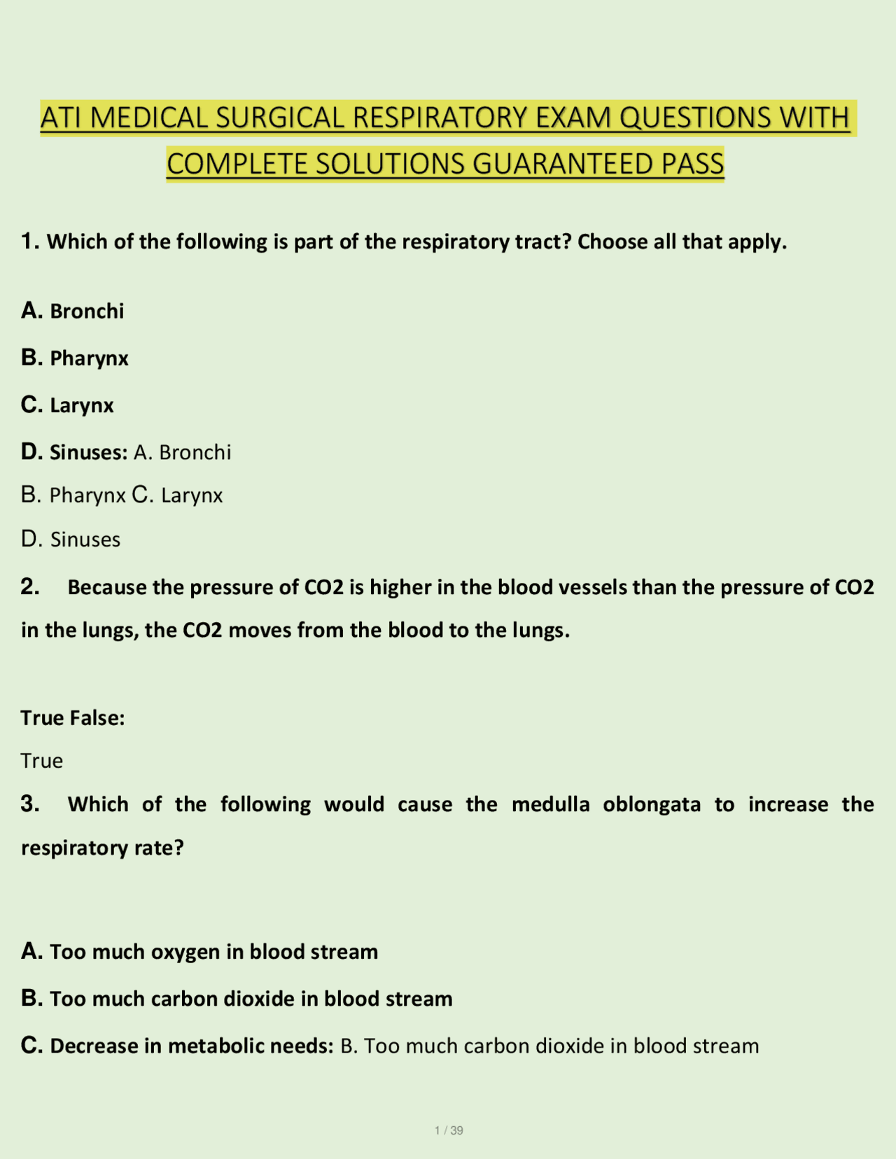 ATI MEDICAL SURGICAL RESPIRATORY EXAM QUESTIONS WITH COMPLETE SOLUTIONS ...