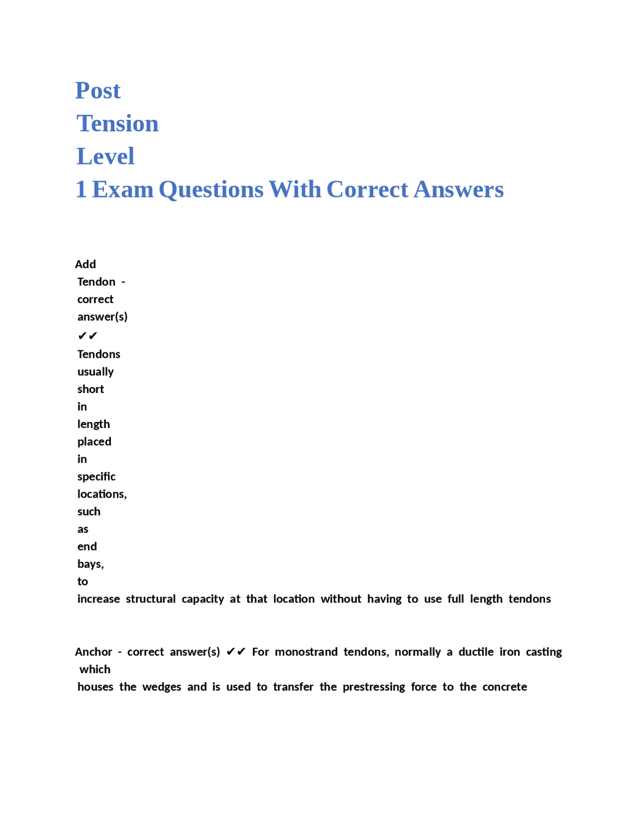 Post Tension Level 1 Exam Questions With Correct Answers. | Exams ...