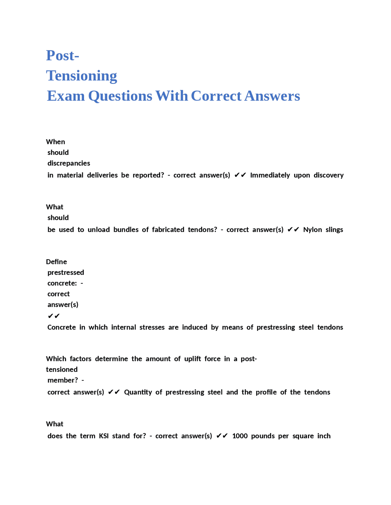 Post-tensioning exam questions with correct answers | Exams ...