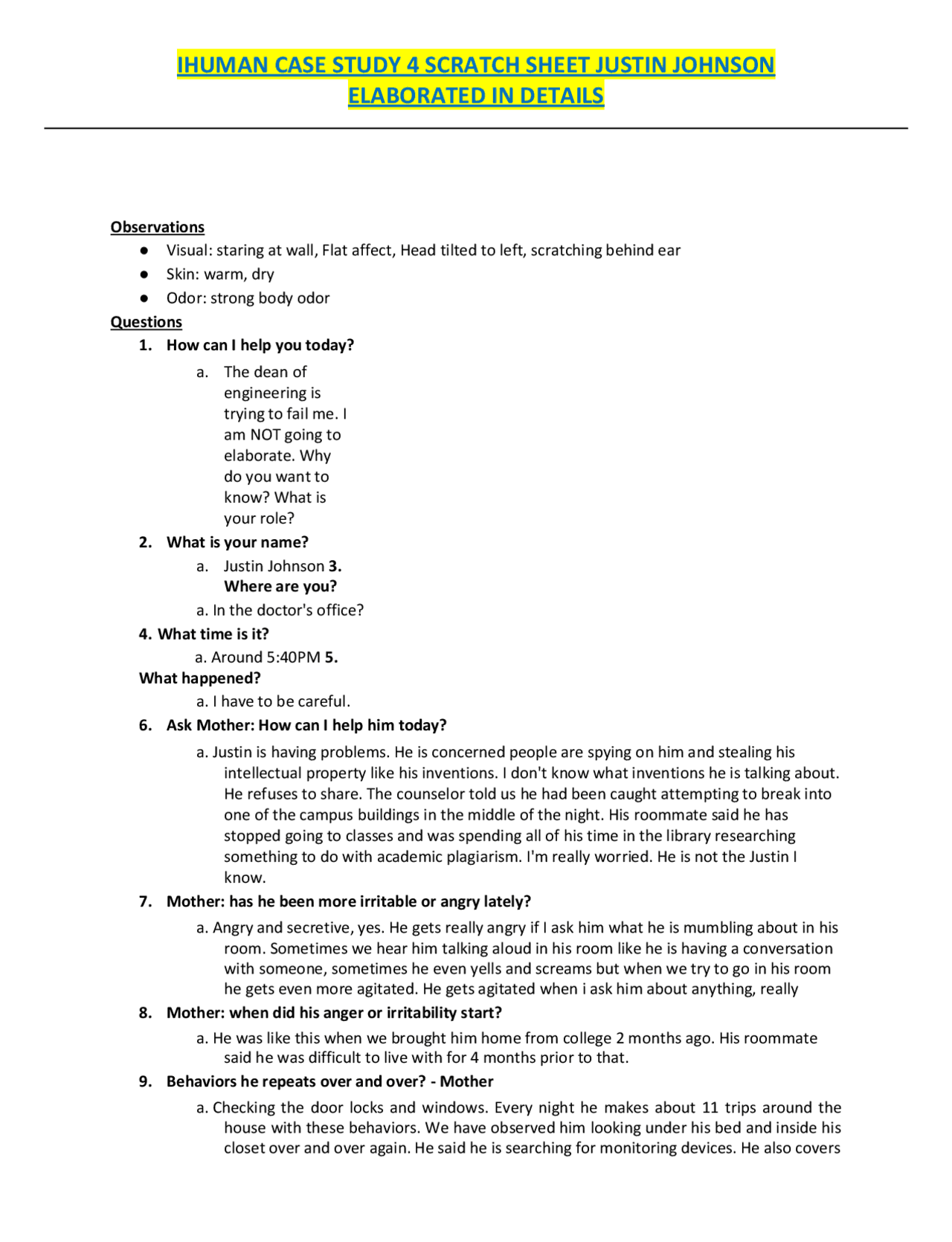 IHUMAN CASE STUDY 4 SCRATCH SHEET JUSTIN JOHNSON ELABORATED IN DETAILS ...